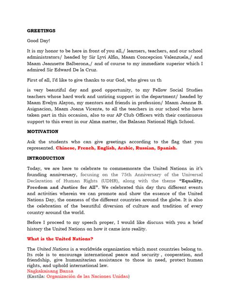 Unitednnations Day Speech Pdf United Nations International Relations
