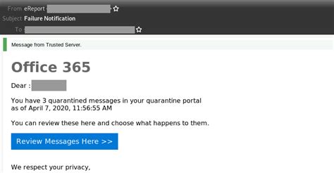 Phishing Email Spoofing Office 365 Asks Users To Review Quarantined Messages”