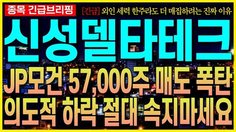 신성델타테크 주가전망 외인 세력 한주라도 더 매집하려는 진짜 이유 Jp 모건 57000주 매도 폭탄 의도적 하락 절대 속지마세요 최프로 Youtube