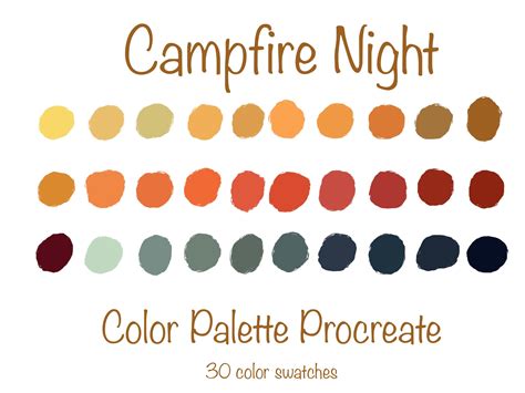 Procreate Color Palette Campfire Night Warm Swatches Night Time Colors 30 Colors Ipad