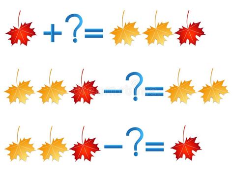Action Relationship Of Addition And Subtraction Examples With Leaves Stock Vector