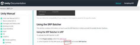 Advanced Options In Urp Asset Missing Unity 202120f1 Unity Engine Unity Discussions
