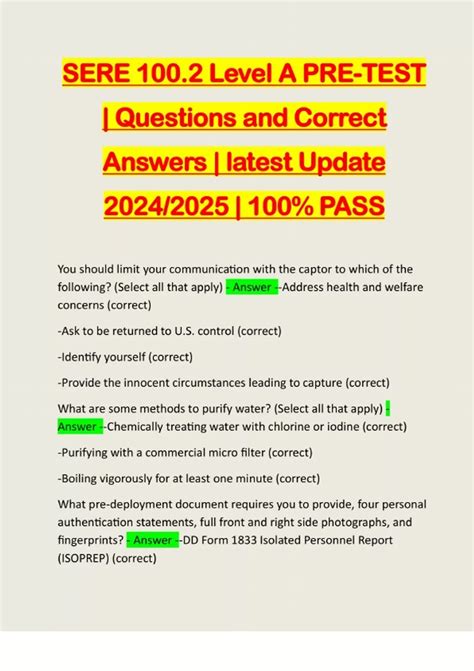 Sere 100 2 Level A Pre Test Questions And Correct Answers Latest Update 2024 2025 100