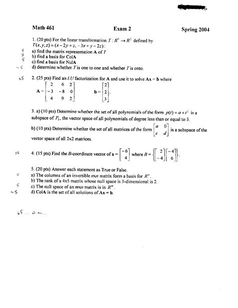 Exam 2 With Answers Linear Algebra For Science And Engineering Math