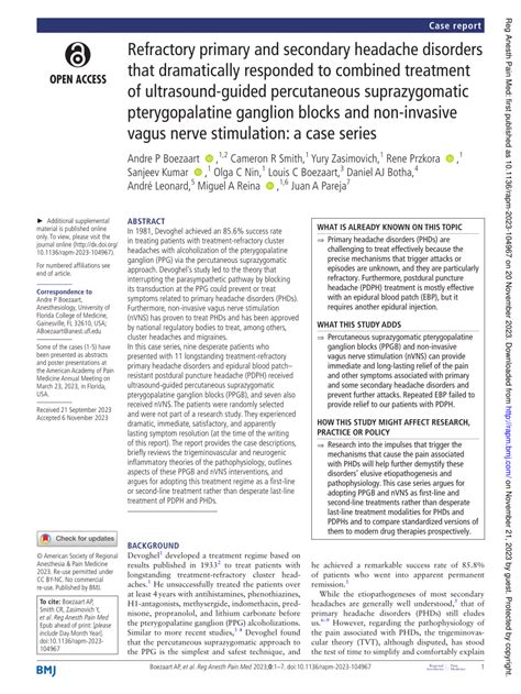 Pdf Refractory Primary And Secondary Headache Disorders That Dramatically Responded To
