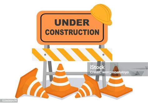 기호 작업자가 정지 또는 도로 표지판 테이프 경고 콘 사이트 장벽을 보류와 건설 배경 벡터 플랫 만화 일러스트레이션 건설 현장에 대한 스톡 벡터 아트 및 기타 이미지