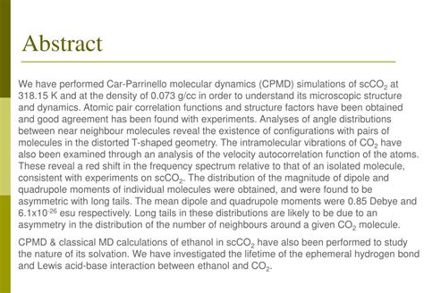Ppt Ab Initio And Classical Molecular Dynamics Simulations Of Supercritical Carbon Dioxide