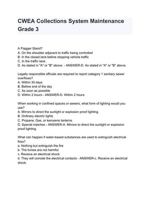 CWEA Collections System Maintenance Grade CWEA Collections System Maintenance Grade