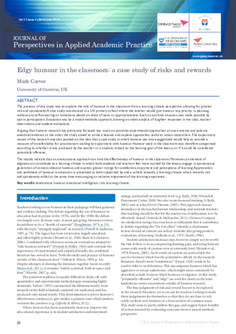 Pdf Edgy Humour In The Classroom A Case Study Of Risks And Rewards