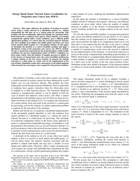 Pdf Energy Based Sensor Network Source Localization Via Projection Onto Convex Sets