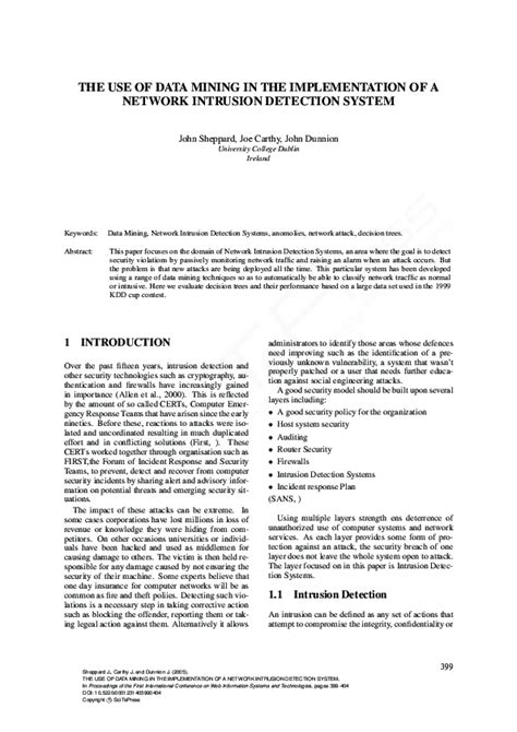Pdf The Use Of Data Mining In The Implementation Of A Network Intrusion Detection System
