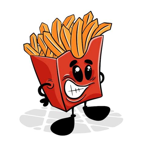 감자 튀김 Funnny 만화 캐릭터 벡터 격리 된 배경의 가방 프리미엄 벡터