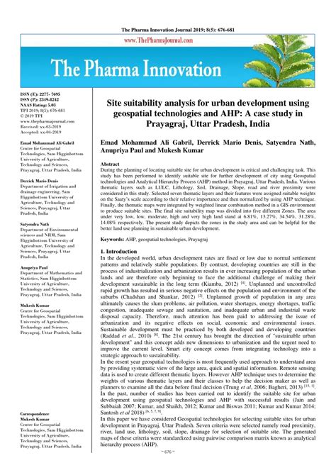 Pdf Site Suitability Analysis For Urban Development Using Geospatial Technologies And Ahp A