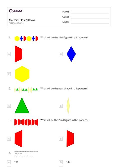 50 Shape Patterns Worksheets For 5th Class On Quizizz Free And Printable
