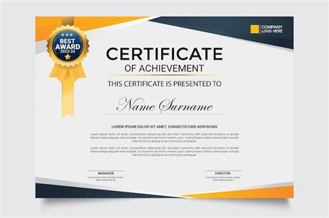 우아한 감사 인증서 터 템플릿 디자인 프리미엄 벡터