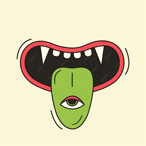 Premium Vector Psychedelic Open Mouth With Green Tongue And Eye Trippy Vector Art Vampire