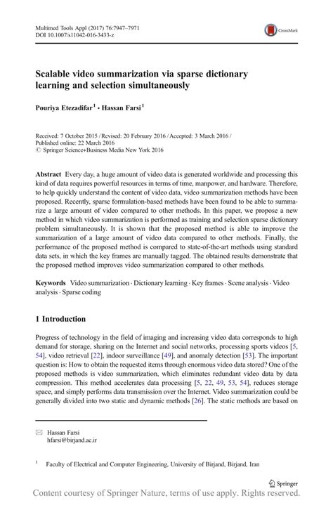 Scalable Video Summarization Via Sparse Dictionary Learning And