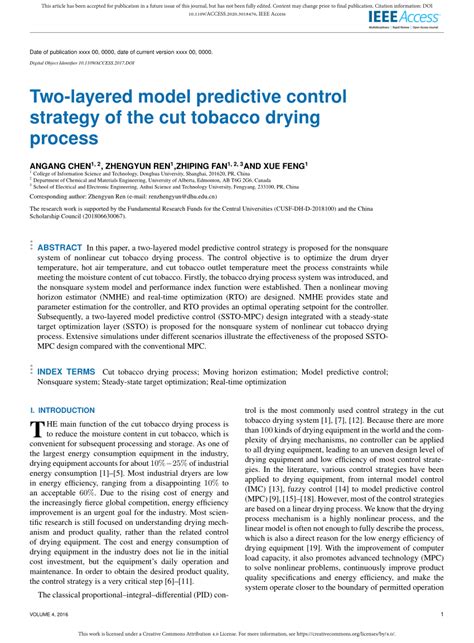 Pdf Two Layered Model Predictive Control Strategy Of The Cut Tobacco Drying Process