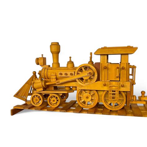 Vintage Handcrafted Wooden Locomotive Train And Tender Moveable Parts