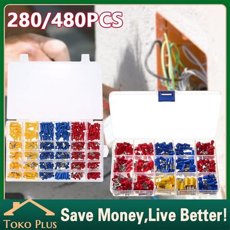 Jual 480 280pcs Terminal Connectors Insulated Sekop Konektor Crimp Kabel Kawat Terisolasi Kabel