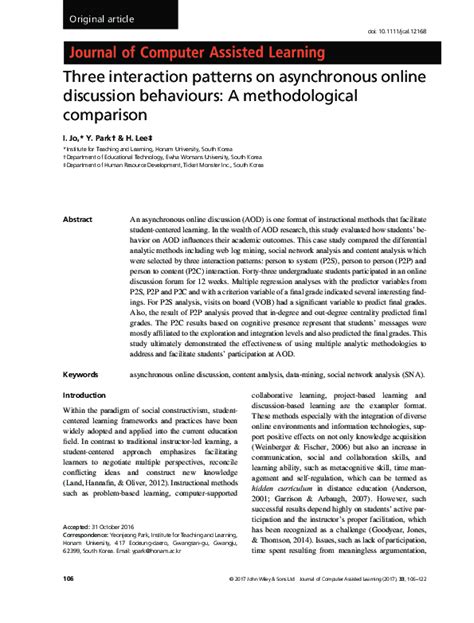 Pdf Three Interaction Patterns On Asynchronous Online Discussion Behaviours A Methodological