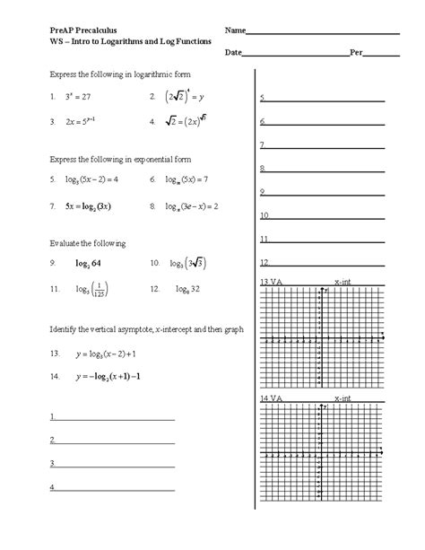 2 Logarithms And Log Functions Preap Precalculus Name Ws Intro To