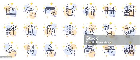 웹 응용 프로그램에 대한 통화 Spf 보호 및 인터넷 경고 라인 아이콘의 개요 집합입니다 픽토그램 아이콘입니다 벡터 3차원 형태에 대한 스톡 벡터 아트 및 기타 이미지