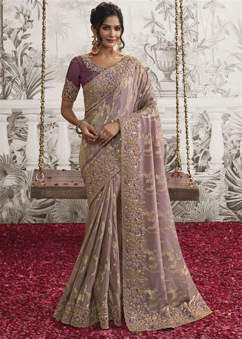 Sky Blue Embroidered Net Scalloped Saree Urban Womania