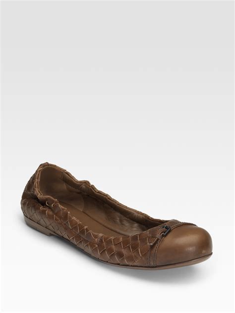 Bottega Veneta Woven Leather Ballet Flats In Brown Lyst