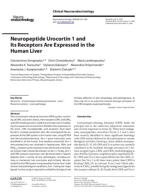 Pdf Neuropeptide Urocortin 1 And Its Receptors Are Expressed In The Human Liver
