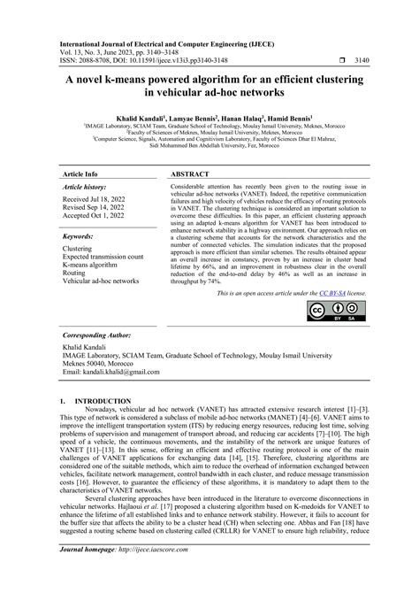 A Novel K Means Powered Algorithm For An Efficient Clustering In Vehicular Ad Hoc Networks Pdf