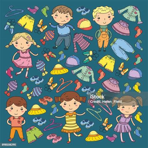 어린이 의류 벡터 아이콘입니다 유치원입니다 보육입니다 공 방입니다 의류 학교 여름 의류 아이 스토어 2 3 살에 대한 스톡 벡터 아트 및 기타 이미지 Istock