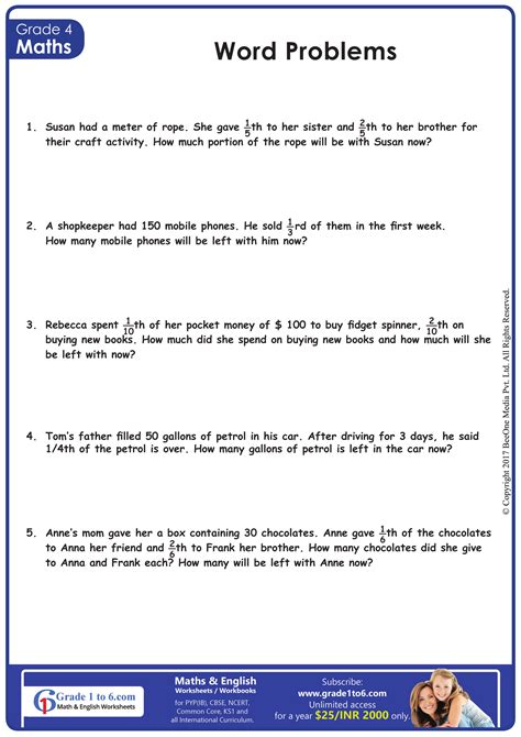 Fractions Word Problems Worksheets Library