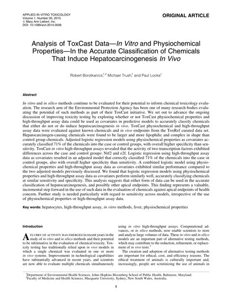 Pdf Analysis Of Toxcast Data—in Vitro And Physiochemical Properties