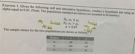 Solved Exercise 1 Given The Following Null And Alternative