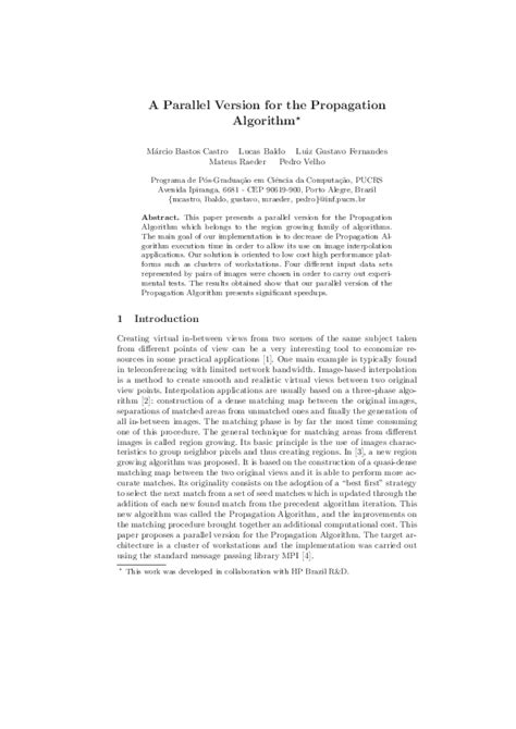 Pdf A Parallel Version For The Propagation Algorithm