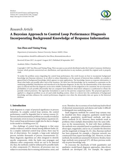 Pdf A Bayesian Approach To Control Loop Performance Diagnosis Incorporating Background