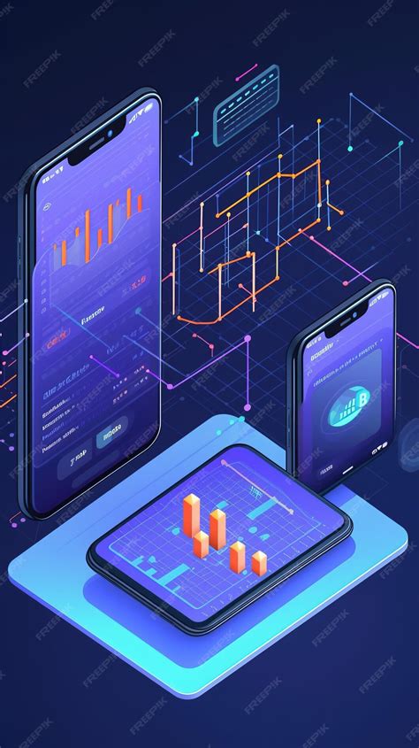 Premium Photo Application Of Smartphone With Business Graph And Analytics Data On Isometric