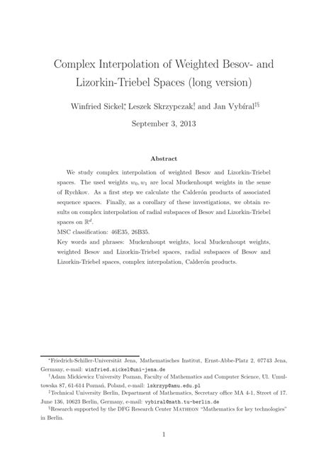 pdf complex interpolation of weighted besov and lizorkin triebel spaces