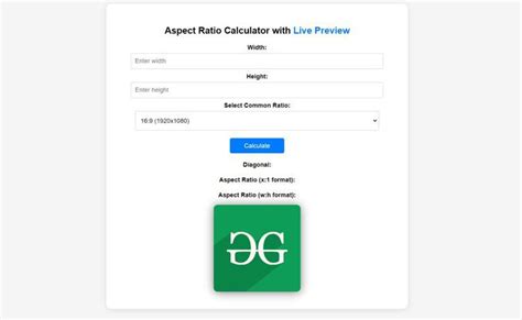Create Aspect Ratio Calculator Using Html Css And Javascript Geeksforgeeks
