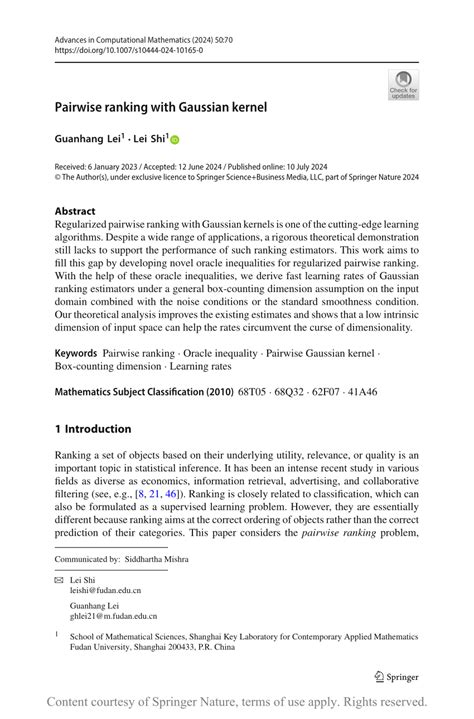Pairwise Ranking With Gaussian Kernel Request Pdf