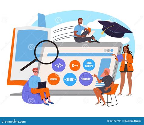 people with it courses men and women near website with programming languages stock illustration