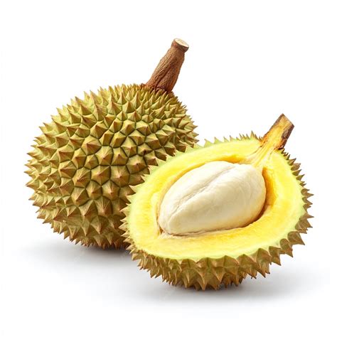 Closeup Of Fresh Durian Fruit Cut Open Showing Yellow Flesh And Spiky