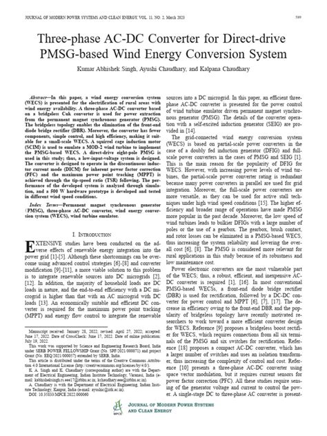 Three Phase Ac Dc Converter For Direct Drive Pmsg Based Wind Energy Conversion System Pdf