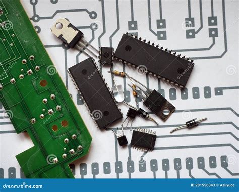 Semiconductor Components On Schematic Stock Image Image Of Chip