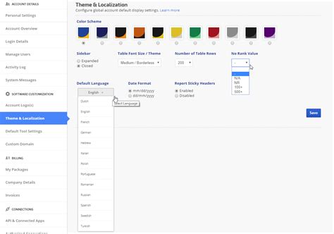 Theme And Localization Preferences Rank Ranger