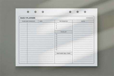 Horizontal Daily Planner Template Free Printable Planner Insert