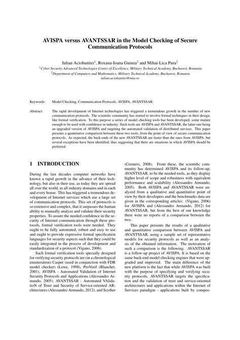 Pdf Avispa Versus Avantssar In The Model Checking Of Secure