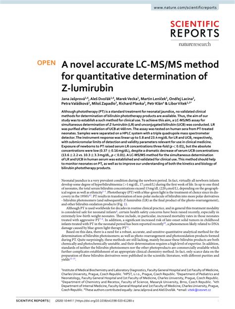 Pdf A Novel Accurate Lc Msms Method For Quantitative Determination Of Z Lumirubin