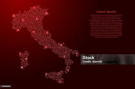 빨간색 패턴 라틴어 알파벳 산란 문자와 빛나는 공간 별 격자에서 이탈리아지도 벡터 그림입니다 0명에 대한 스톡 벡터 아트 및 기타 이미지 Istock